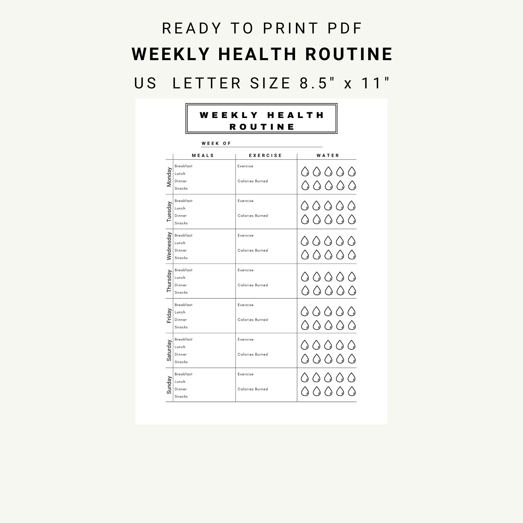 Printable Weekly Health Routine - Etsy