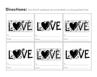 Happy Valentine's Day Printable Cards Black and White | Etsy