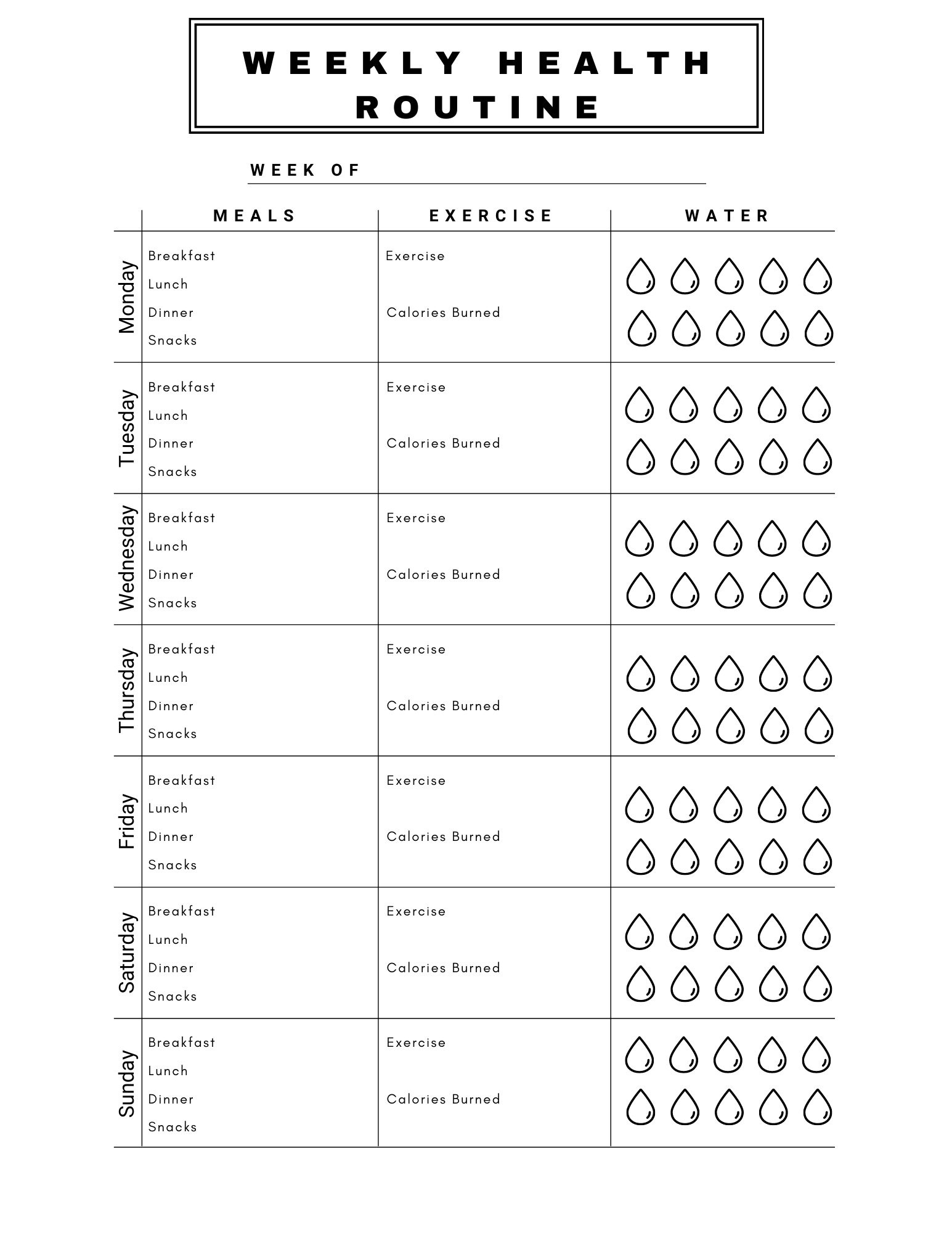 Printable Weekly Health Routine - Etsy