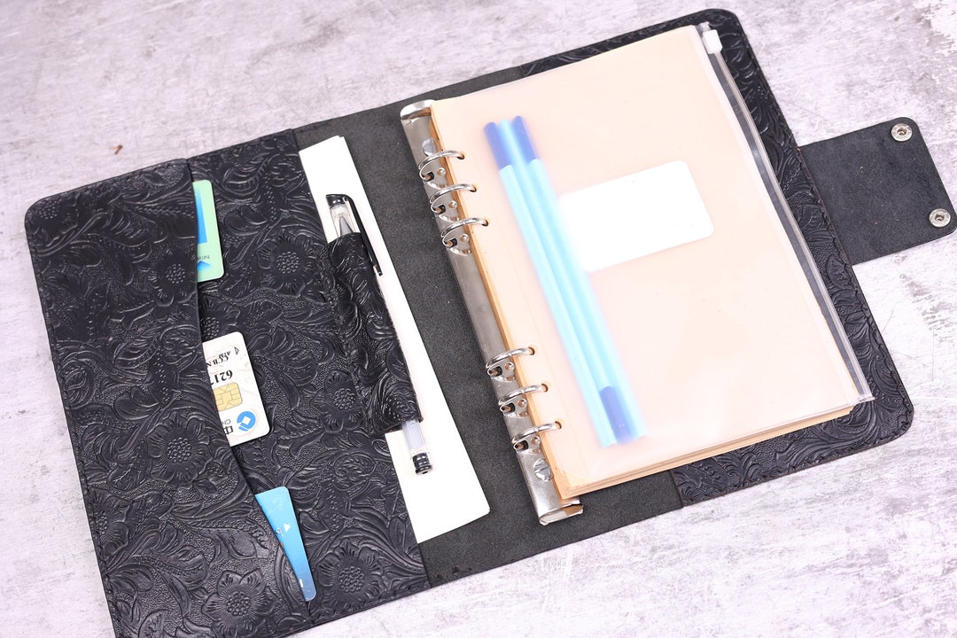 Embossed Leather Size A5 / A6 6 Ring Leather Refillable Planner Binder ...