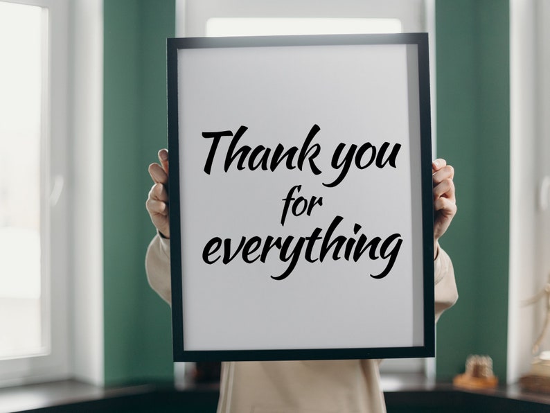 Thank You for Everything, Printable Poster, Typography Wall Art ...