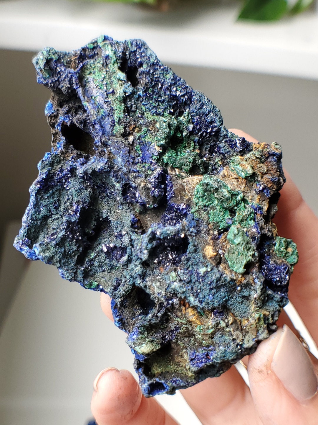 Blauer Azurit Rohstein, Azurit mit grünem Malachit Kristall Cluster ...