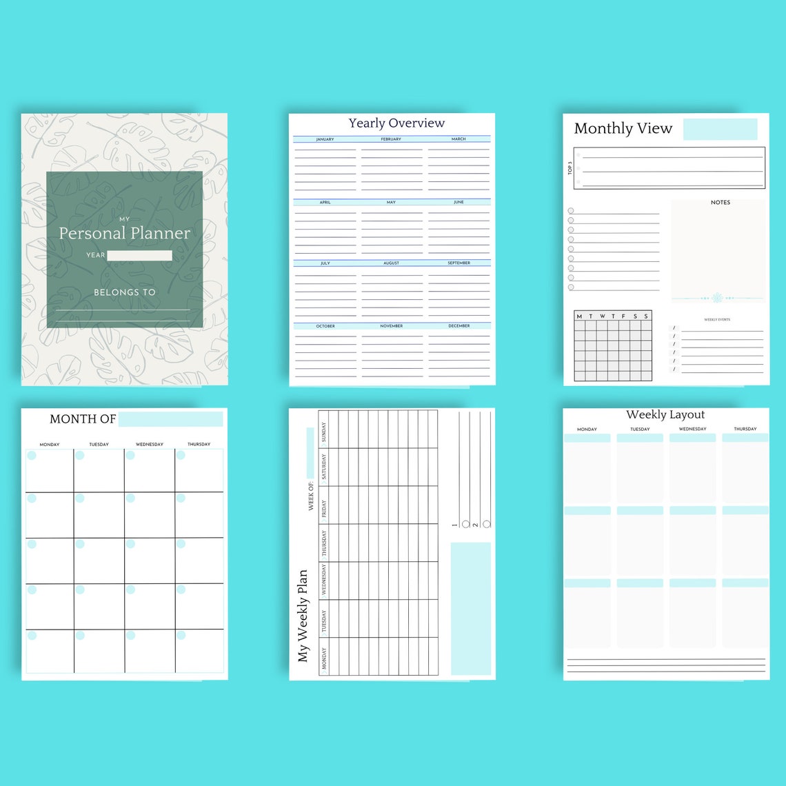 Personal Planner Printables, Undated Daily and Weekly Planner Digital ...