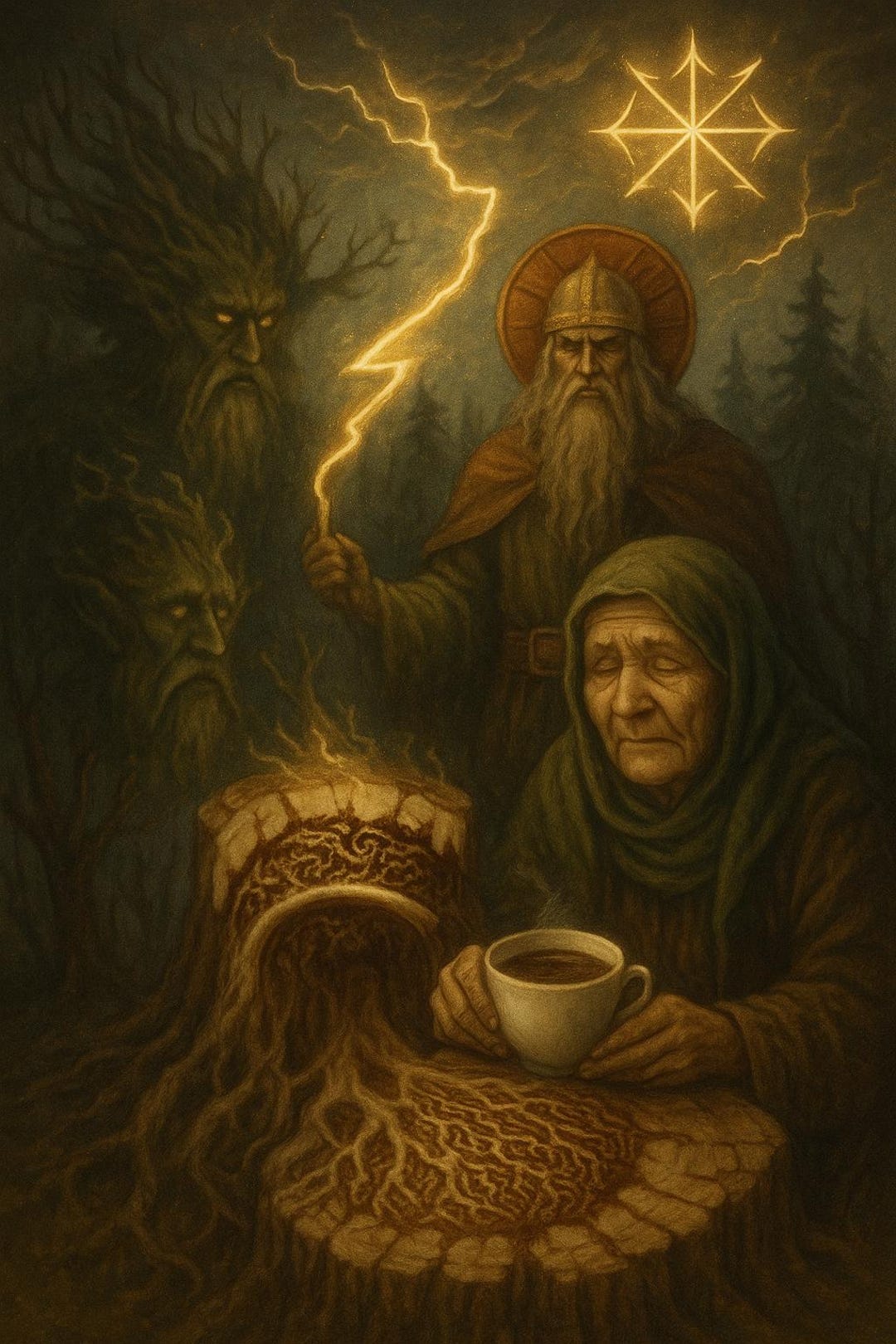 Coffee Prophecy Art | Slavic Forest Spirit Print | Perun Thunder Oracle ...