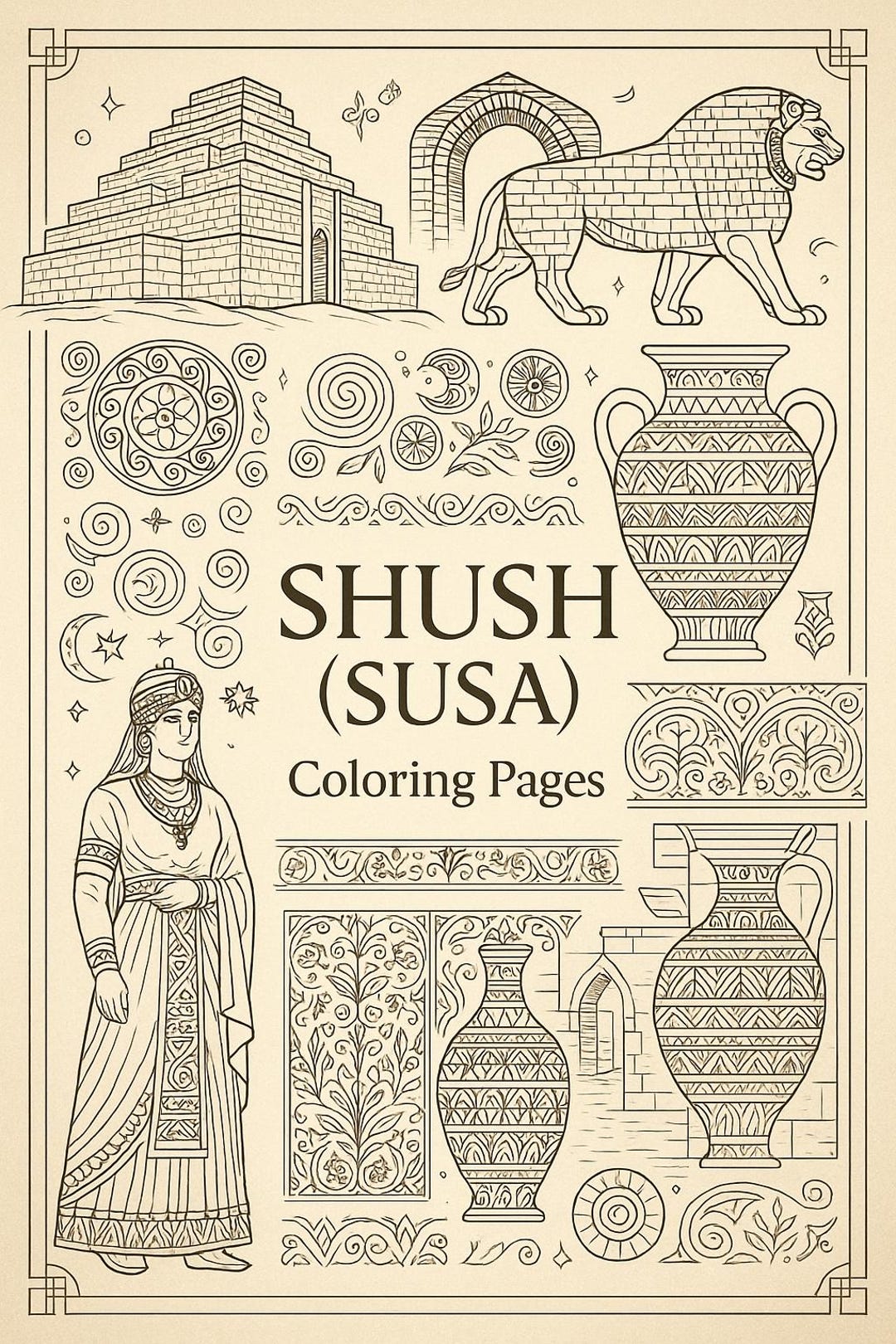 Shush (susa) Coloring Pages | Ancient Persian Line Art | Ziggurat ...