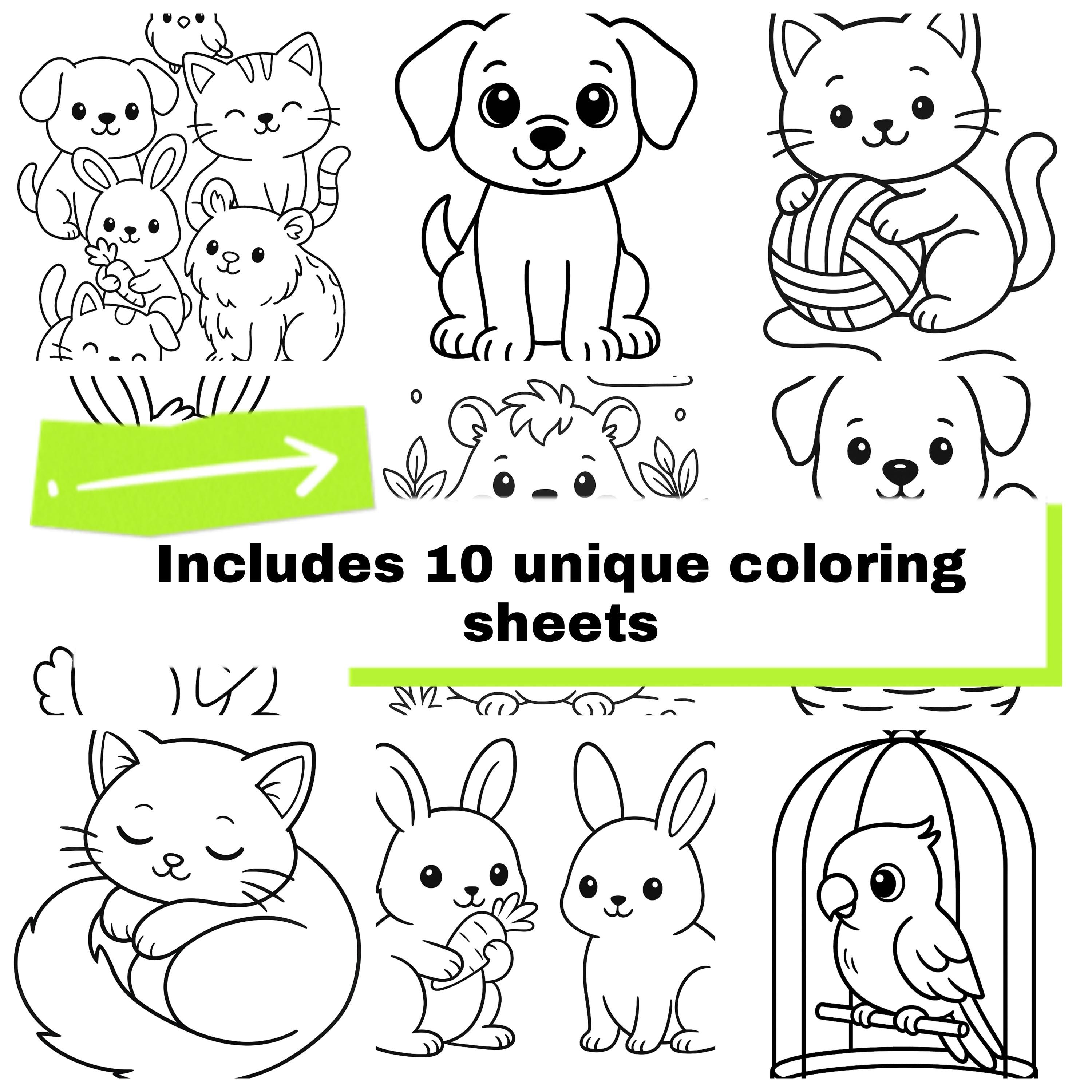 Cute Pets Coloring Pages | 10 Printable Animal Coloring Sheets for Kids ...