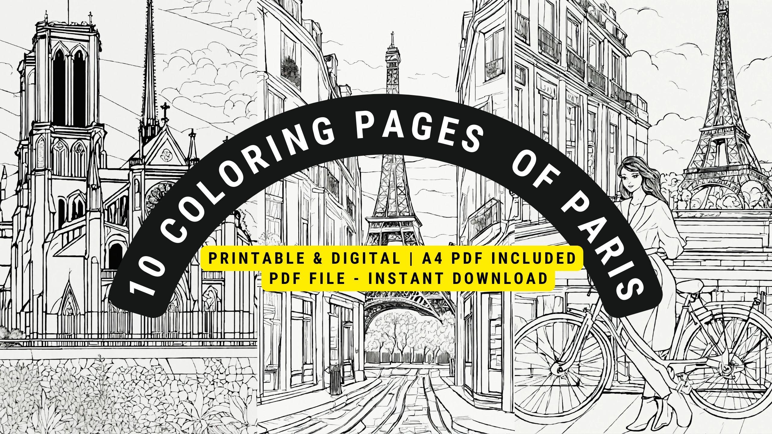 Paris Coloring Page | Printable Eiffel Tower Illustration | Retro ...