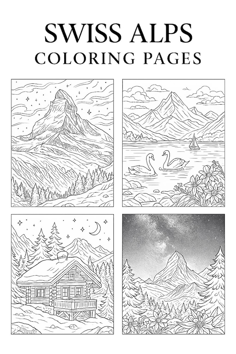 Swiss Alps Coloring Pages – 10 Printable Mountain & Nature Scenes ...