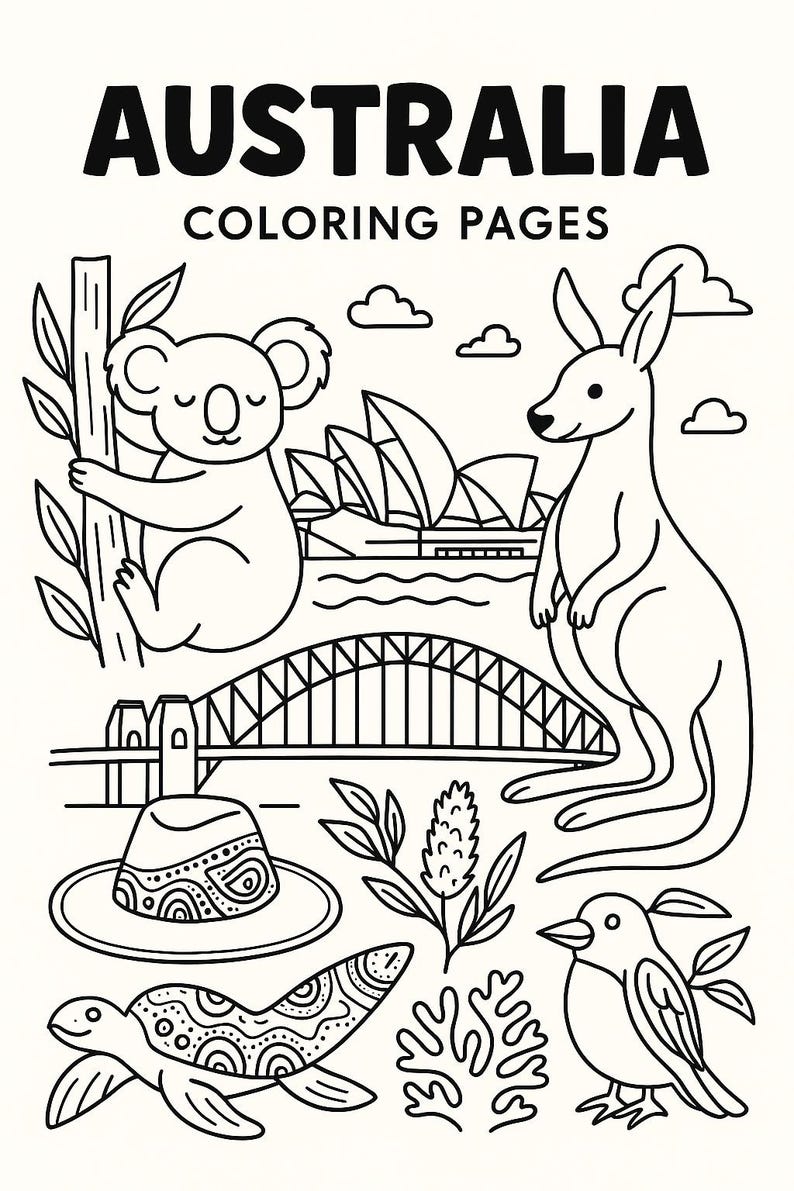Australia Coloring Pages | 10 Printable Sheets | Kangaroo, Koala ...