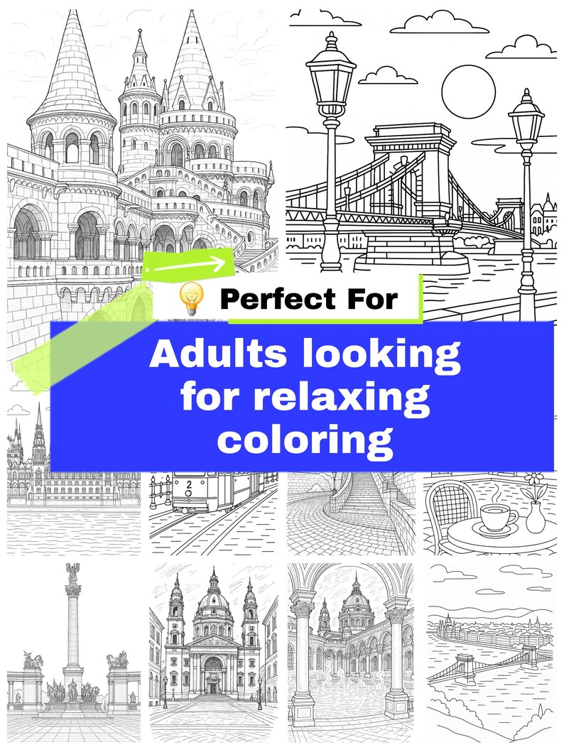 Budapest Coloring Pages – 10 Printable Travel Art Sheets, Hungary ...