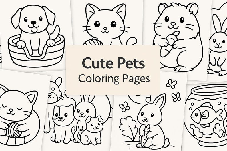 Cute Pets Coloring Pages | 10 Printable Animal Coloring Sheets for Kids ...