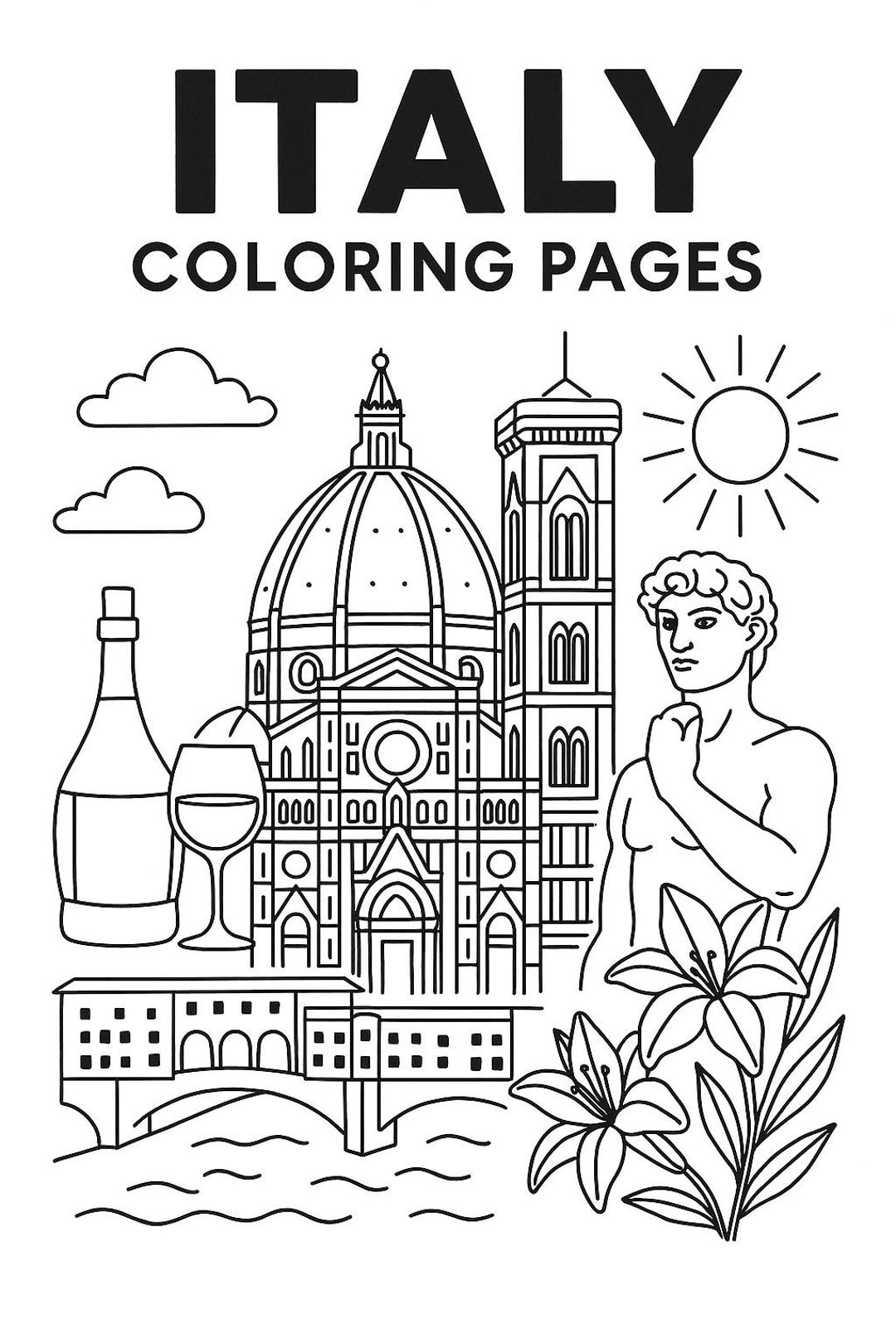 Italy Coloring Pages | Printable Italian Landmarks and Culture Art ...