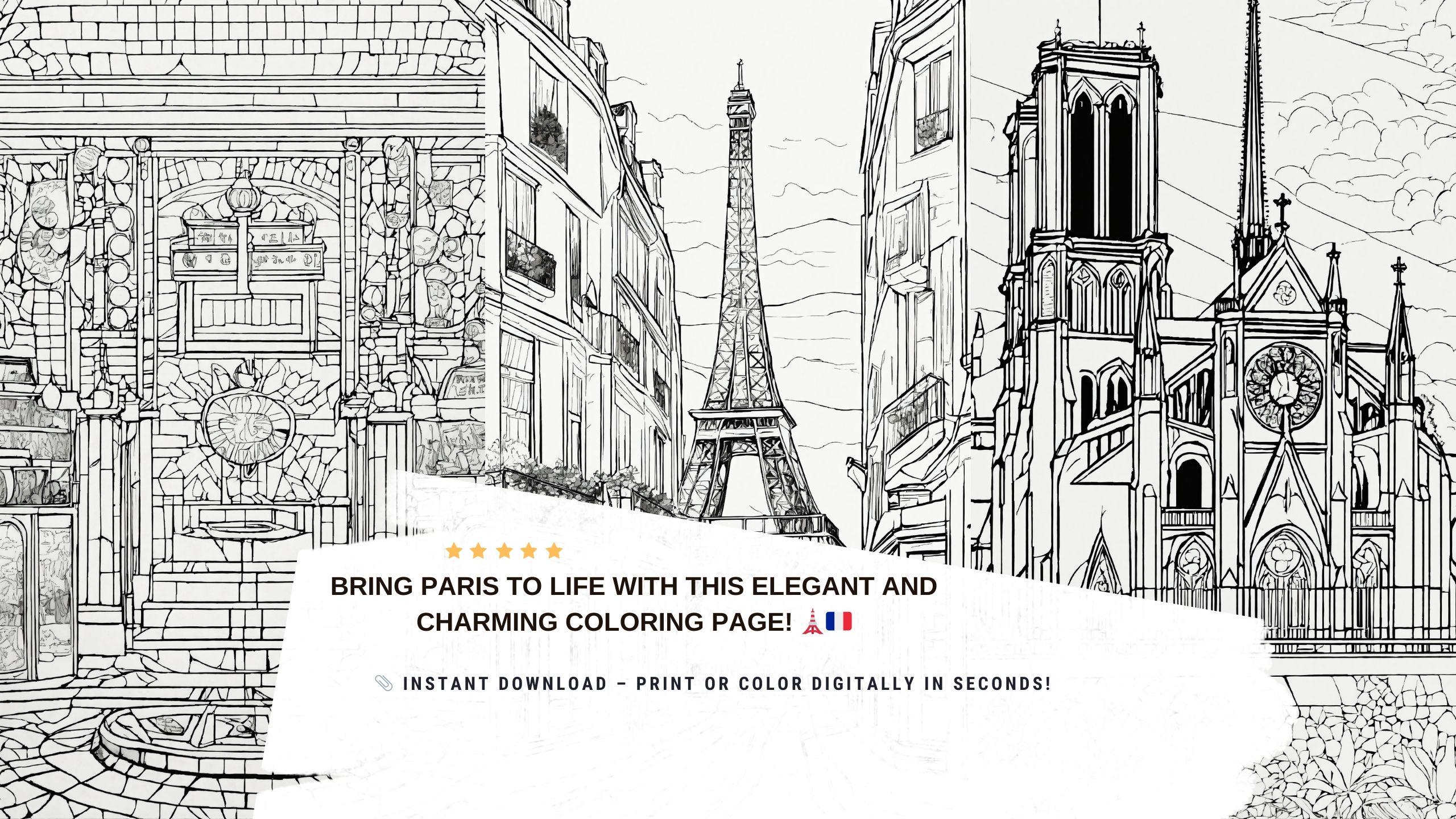 Paris Coloring Page | Printable Eiffel Tower Illustration | Retro ...