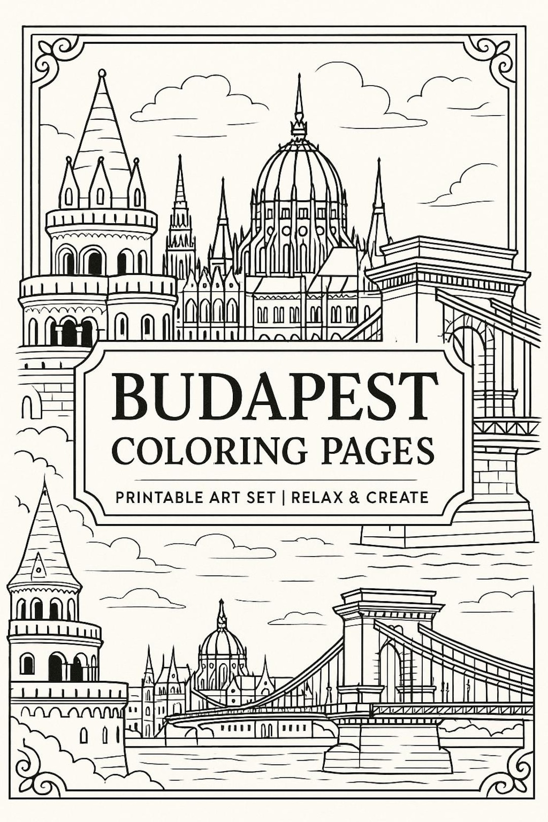 Budapest Coloring Pages – 10 Printable Travel Art Sheets, Hungary ...