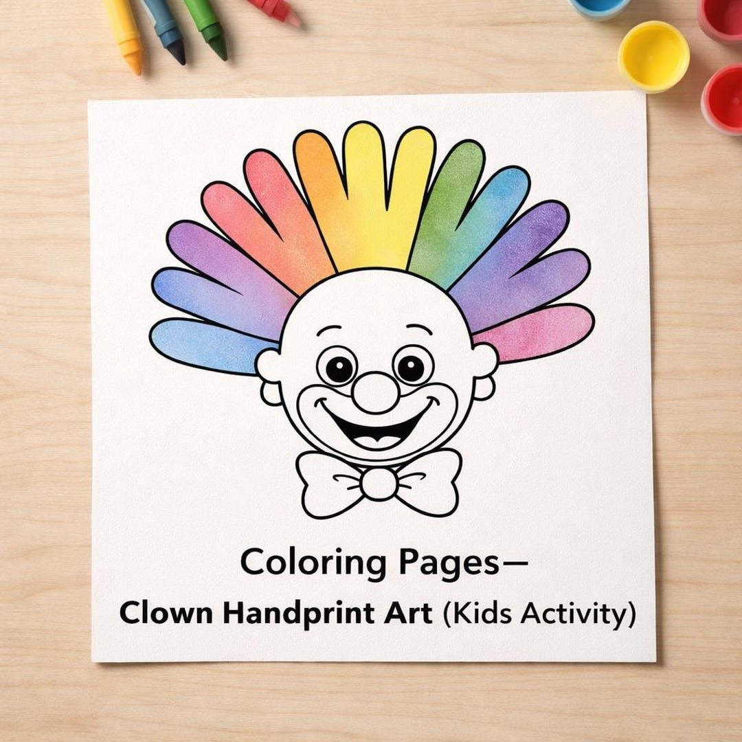 Clown Handprint Coloring Pages for Kids | Printable Circus Art Activity ...