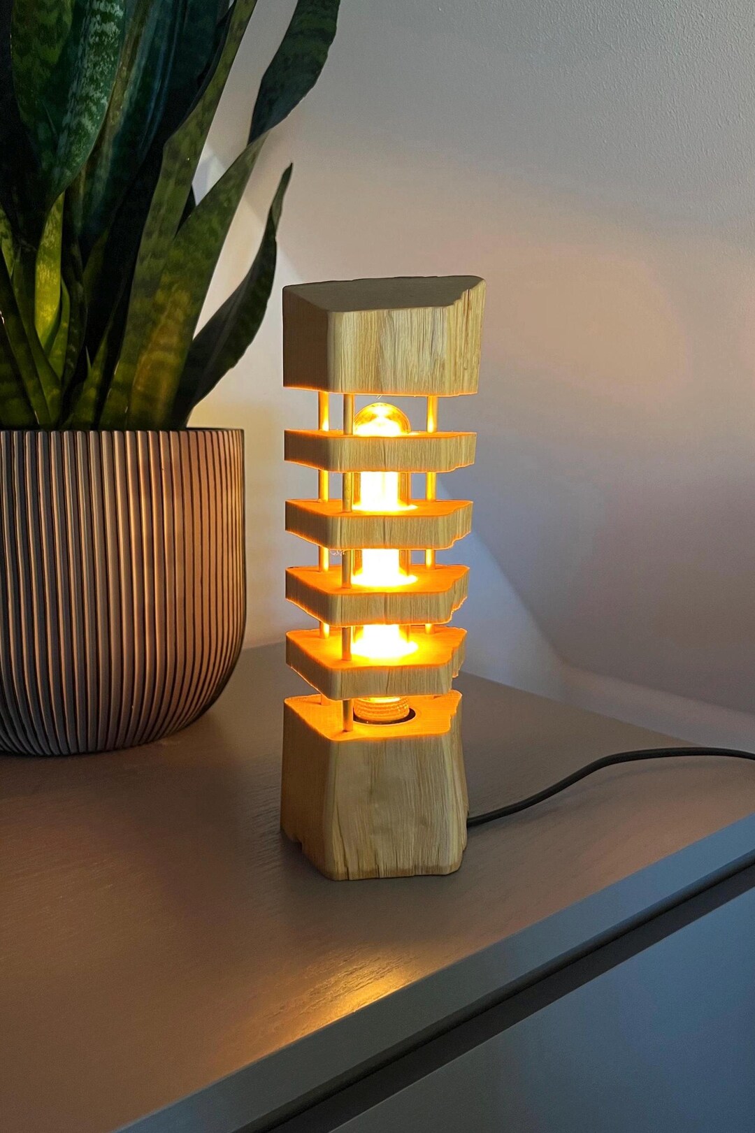 Ash Wood Segment Lamp – Handmade Designer Lamp, Unique and Stylish - Etsy