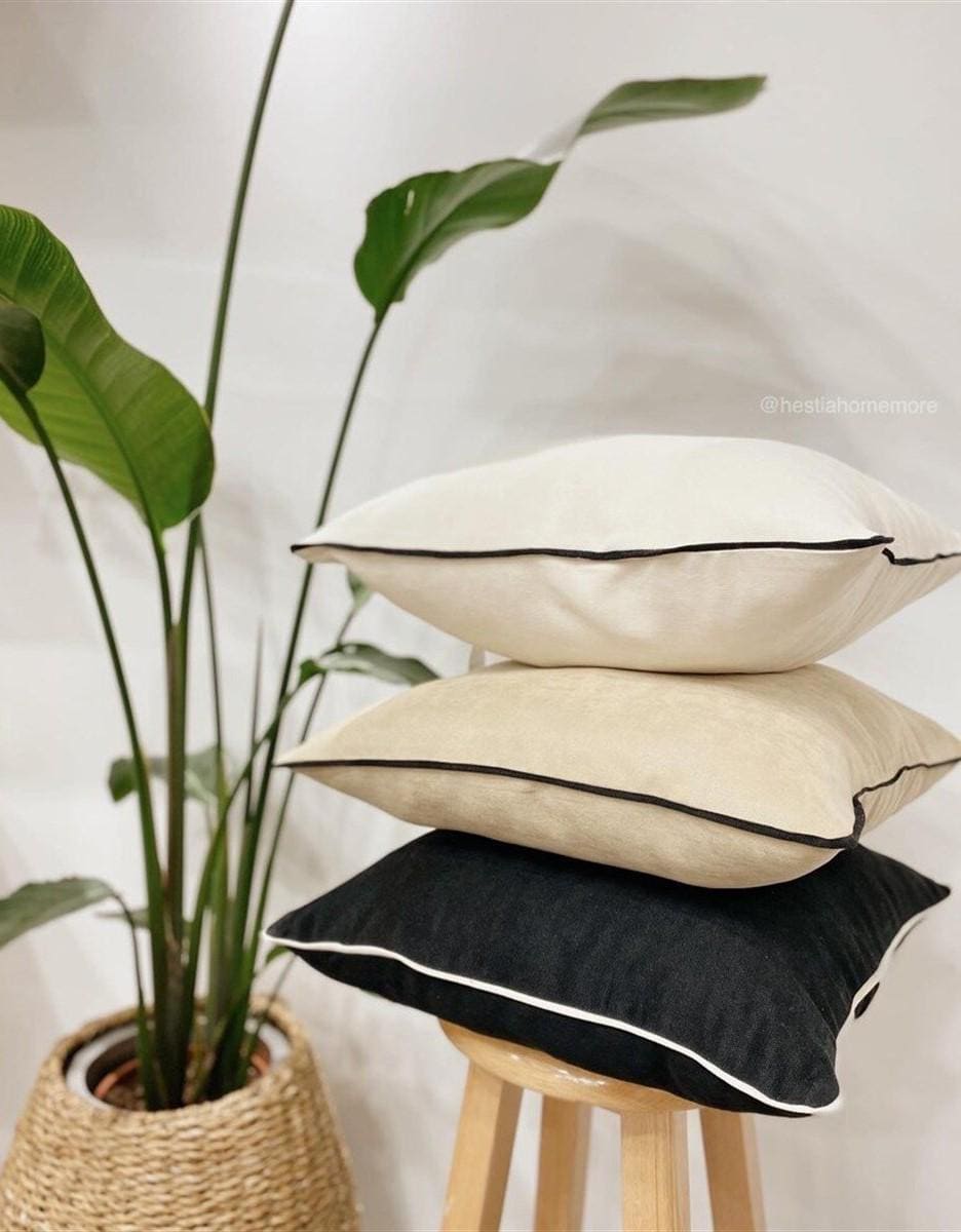 Piped Linen Pillow Cover | Minimalist Cushion Case With Contrast Piping ...