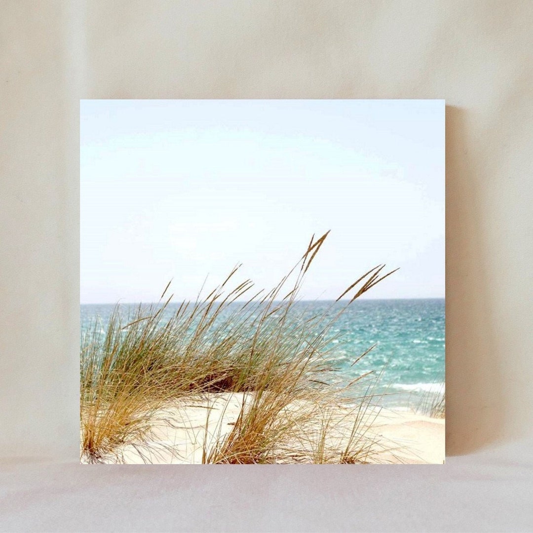 Handmade Coaster, 4" X 4" Size, Beach Grass, Sand Dune, Shore Line, Sea ...