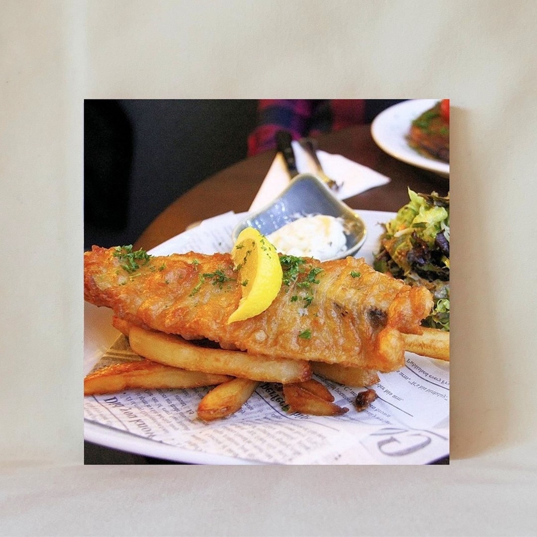 Handmade Coaster, 4" X 4", Fish and Chips, British Food, Cod, Fried ...