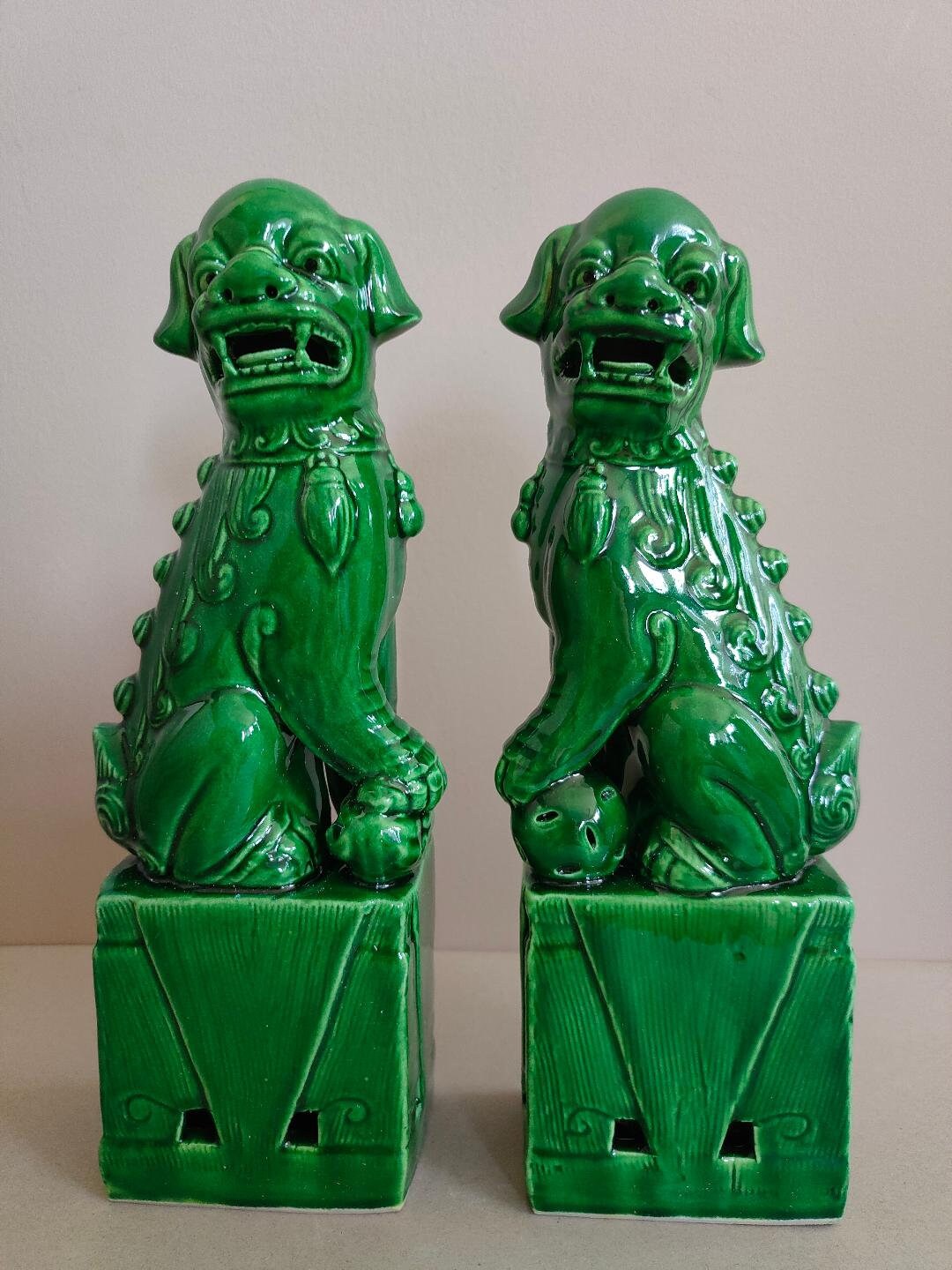 Vintage Porcelain Grass Green Foo Dogs - Etsy
