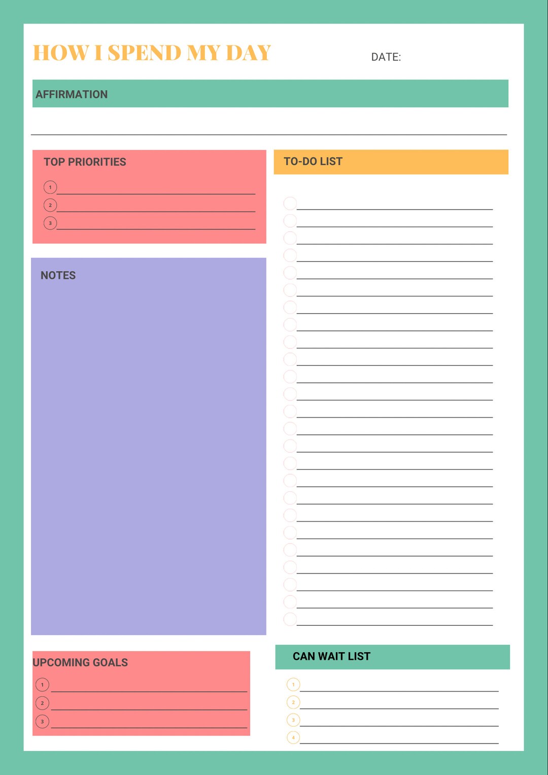 Printer Everyday to Do List With Notes and Priority Section - Etsy