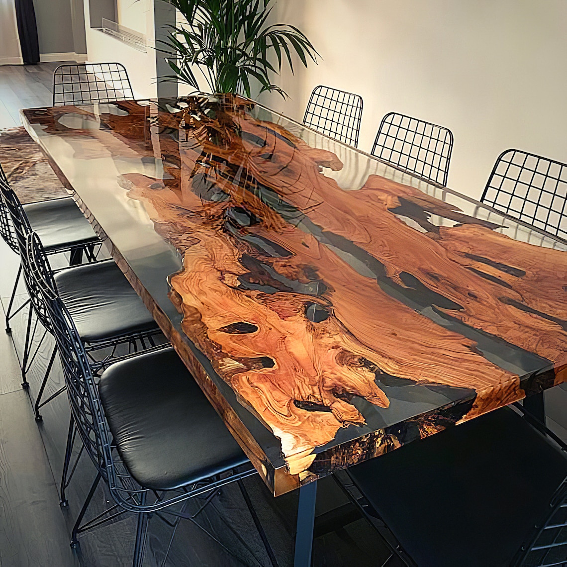 Live edge wood slabs Epoxy dining table | Etsy
