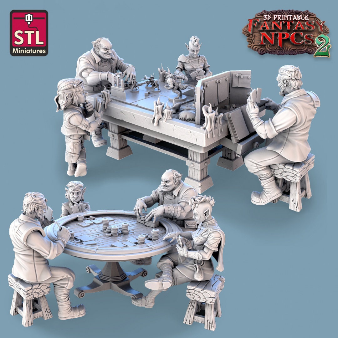 Card Players Set Fantasy Npcs 3D Printed Miniatures Tabletop D&D STL ...
