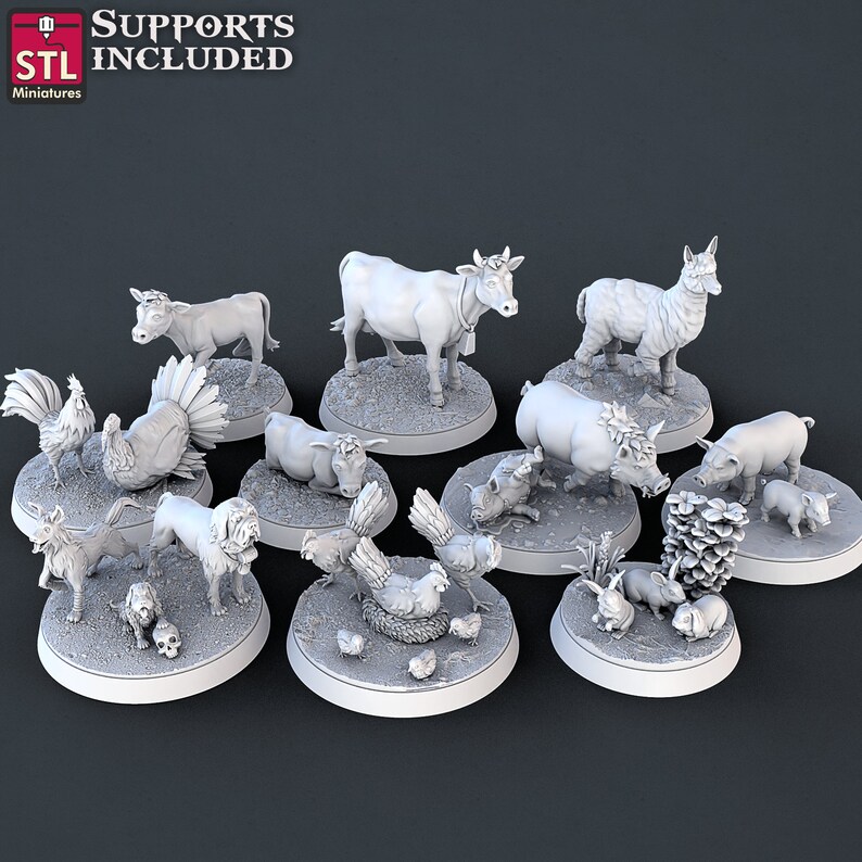 Farm Animals Set 3D Printed Miniatures Tabletop D&D STL Miniatures ...