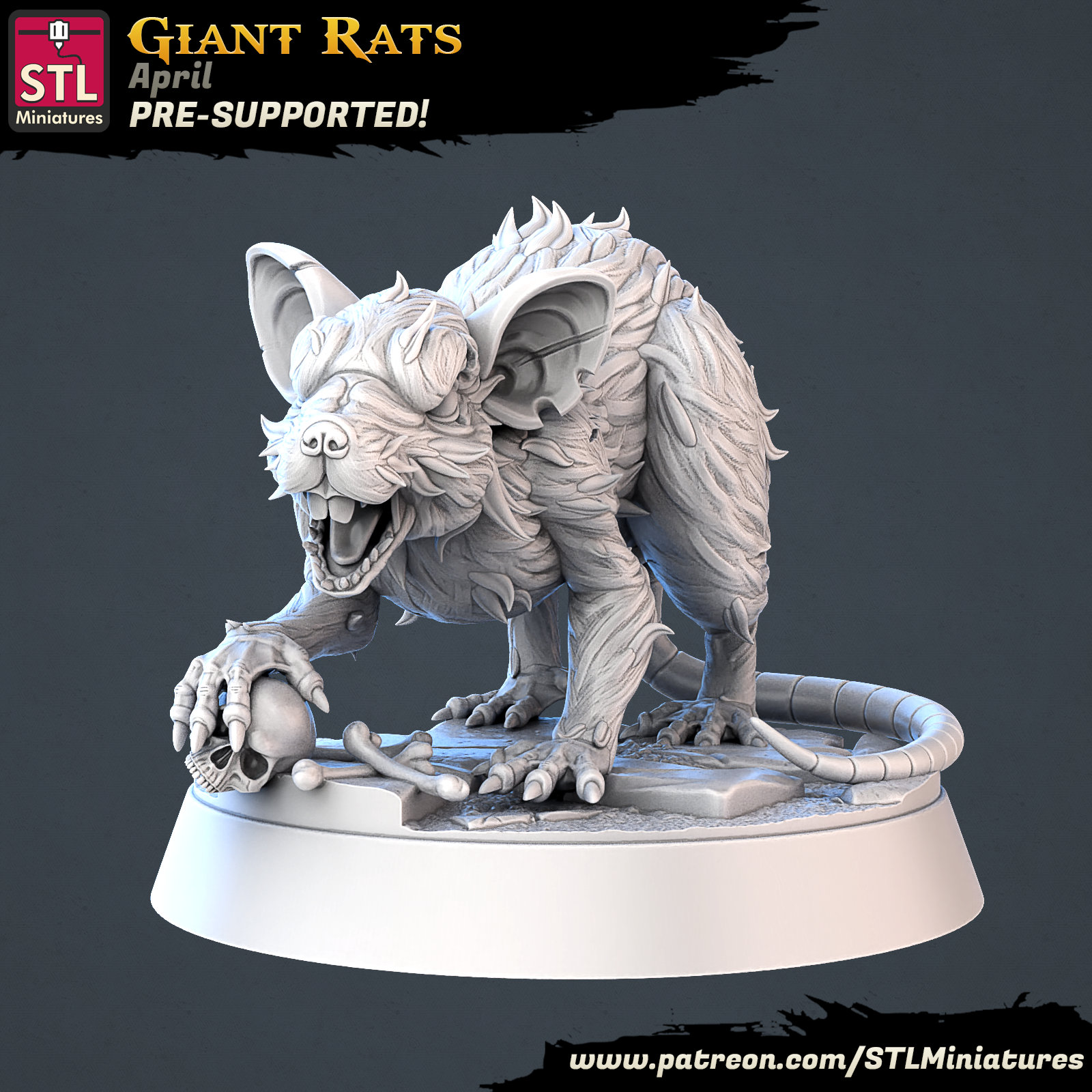 Giant Rats Fantasy Set 3D Printed Miniatures Tabletop D&D STL ...