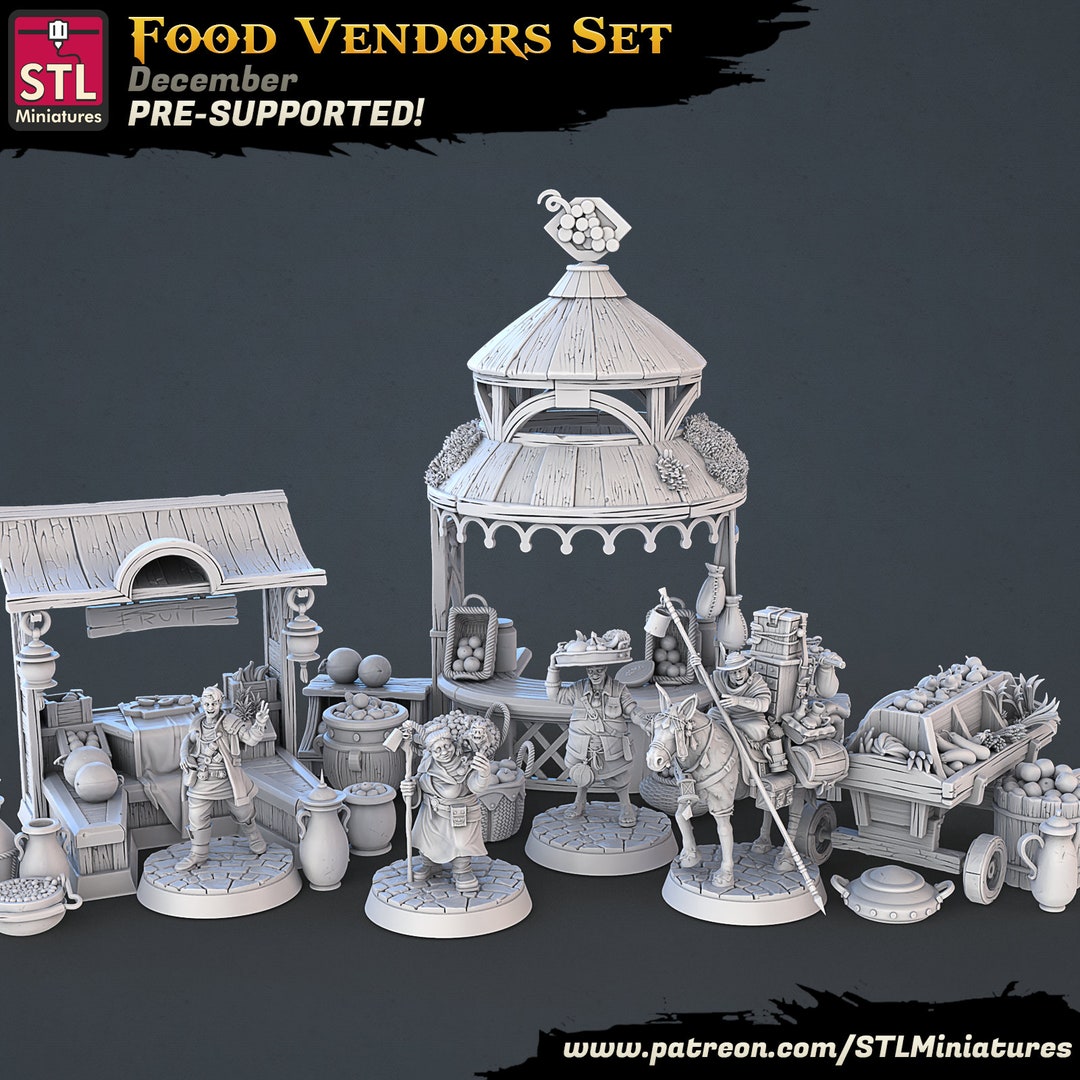 Food Vendor Fantasy Set 3D Printed Miniatures Tabletop D&D STL ...