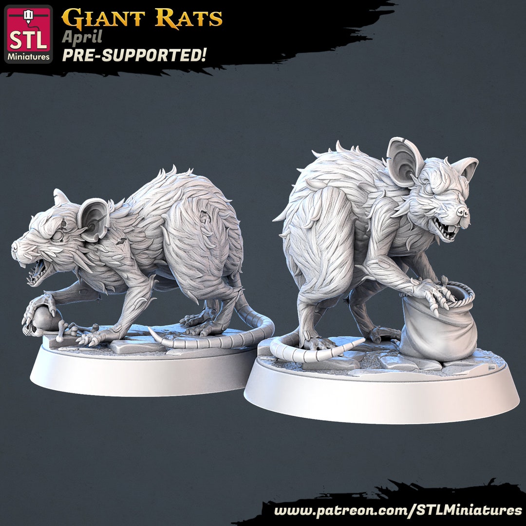 Giant Rats Fantasy Set 3D Printed Miniatures Tabletop D&D STL ...
