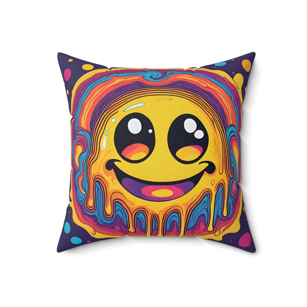 LSD Psychedelic Emoticon Square Pillow Psychedelic Decor - Etsy