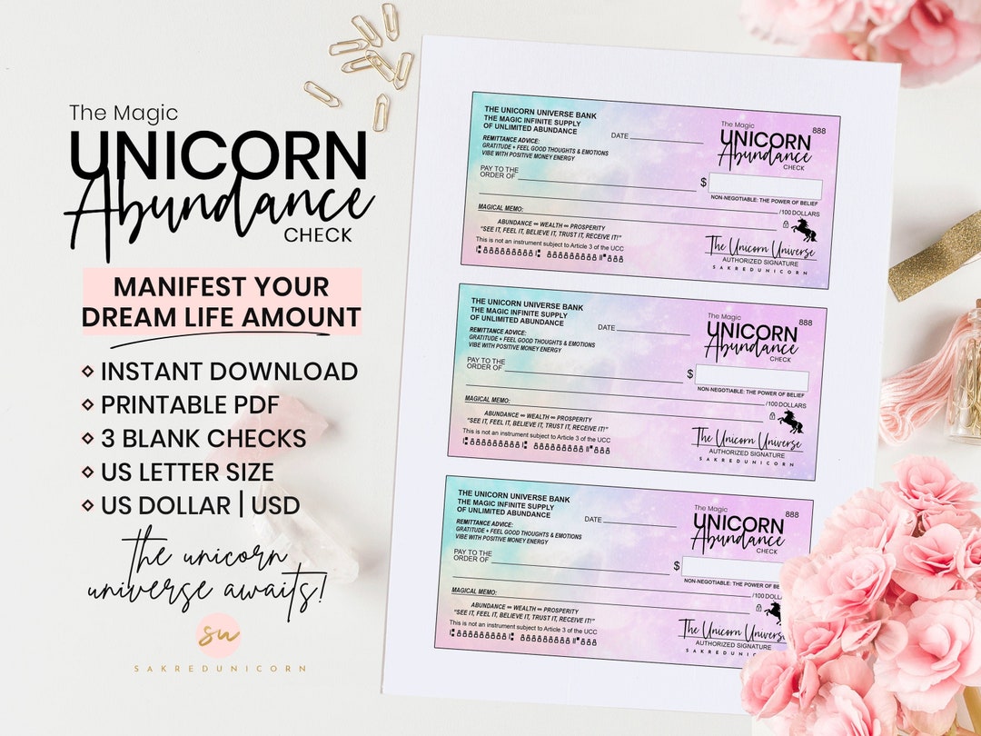 The Magic Unicorn Abundance Check | Magical Money Manifestation - Etsy