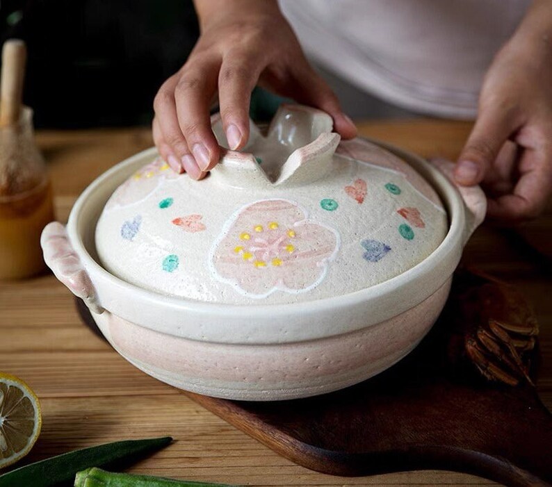 Japanese Sakura Pink Cream Floral Bankoyaki Donabe Clay Pot - Etsy