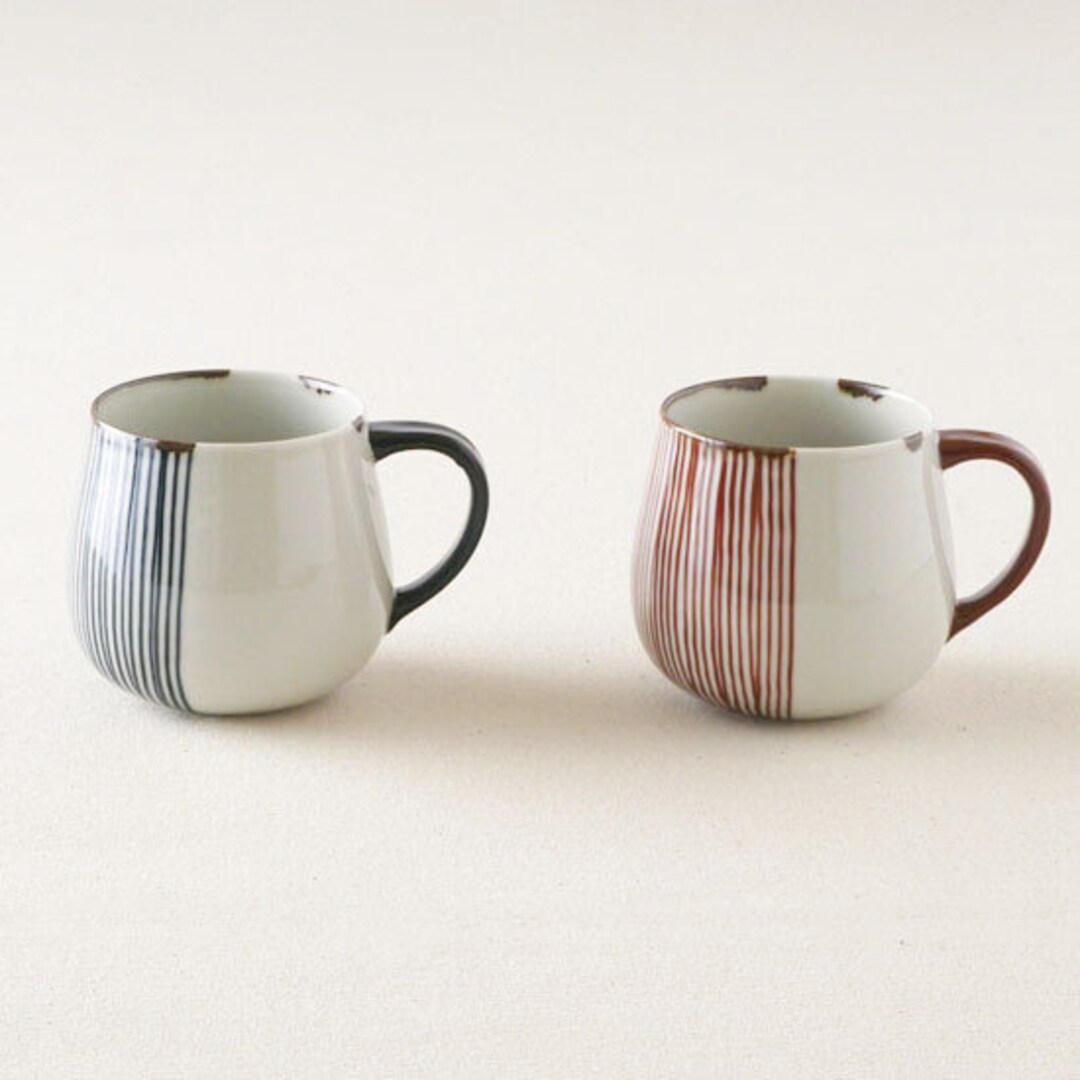 Set of 2 Hasami Ware Minimalist Stripes Mugs His & Hers Blue Red Pair ...