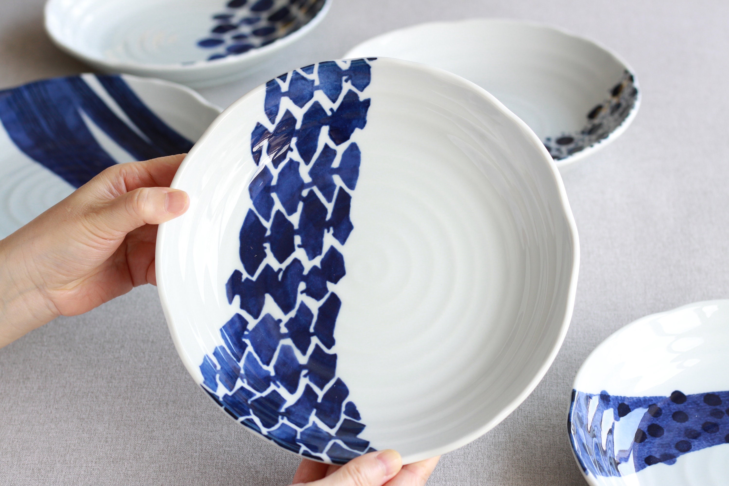Set of 5 Minoyaki Indigo Blue Pasta Plates Japanese - Etsy
