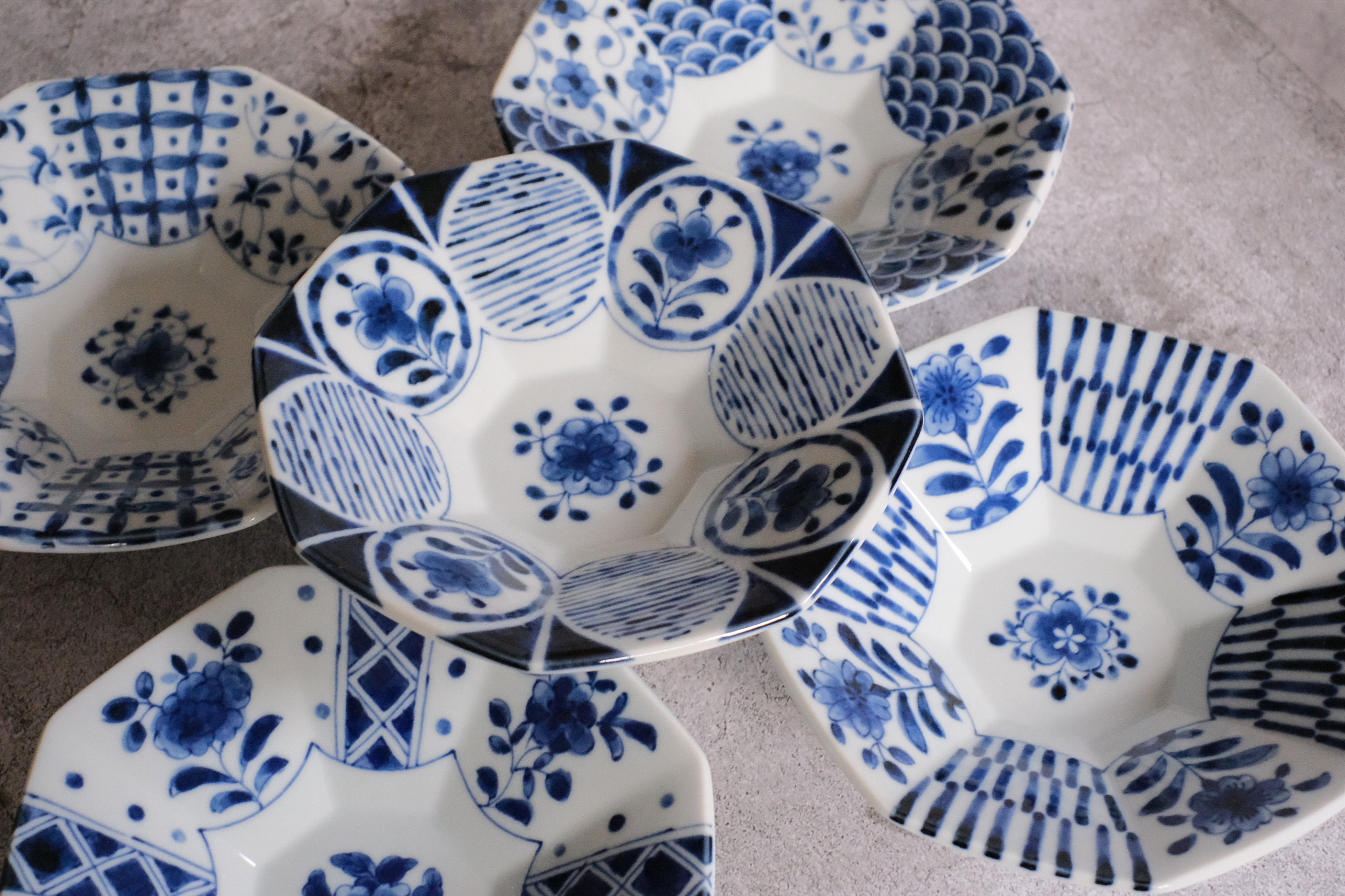 Set of 5 Japanese Minoyaki Porcelain Indigo Octagon Plates - Etsy