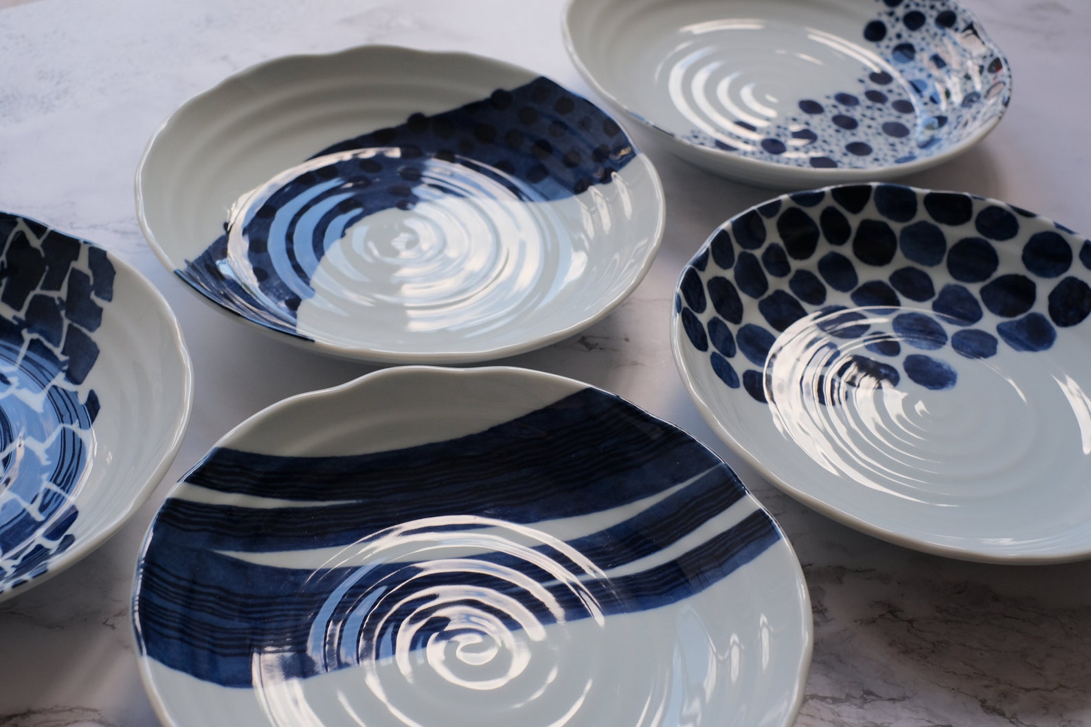 Set of 5 Minoyaki Indigo Blue Pasta Plates Japanese - Etsy