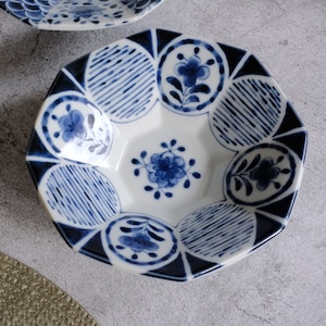 Set of 5 Japanese Minoyaki Porcelain Indigo Octagon Plates Traditional ...