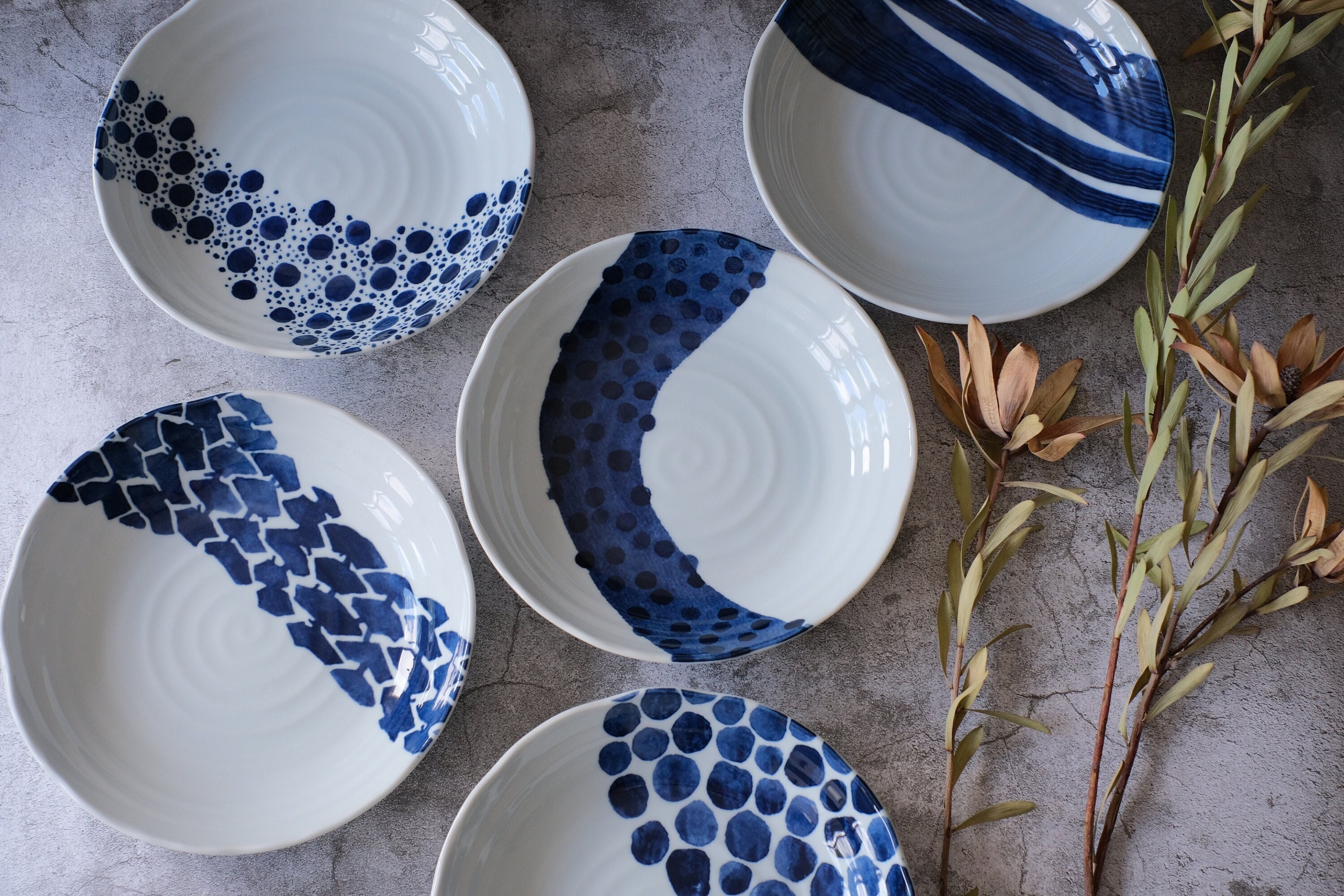 Set of 5 Minoyaki Indigo Blue Pasta Plates Japanese - Etsy