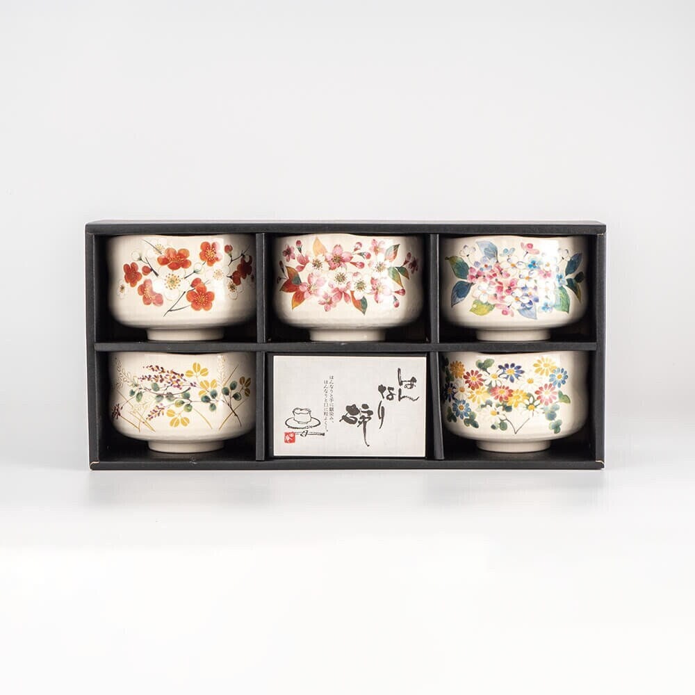 Set of 5 Cream White Floral Ceramic Matcha Bowl Handmade in - Etsy
