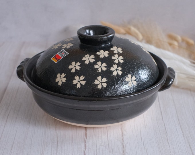 Sakura Hana All Black Floral Bankoyaki Donabe Clay Pot Handmade ...