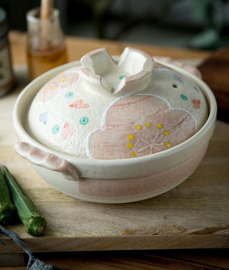Japanese Sakura Pink Cream Floral Bankoyaki Donabe Clay Pot - Etsy