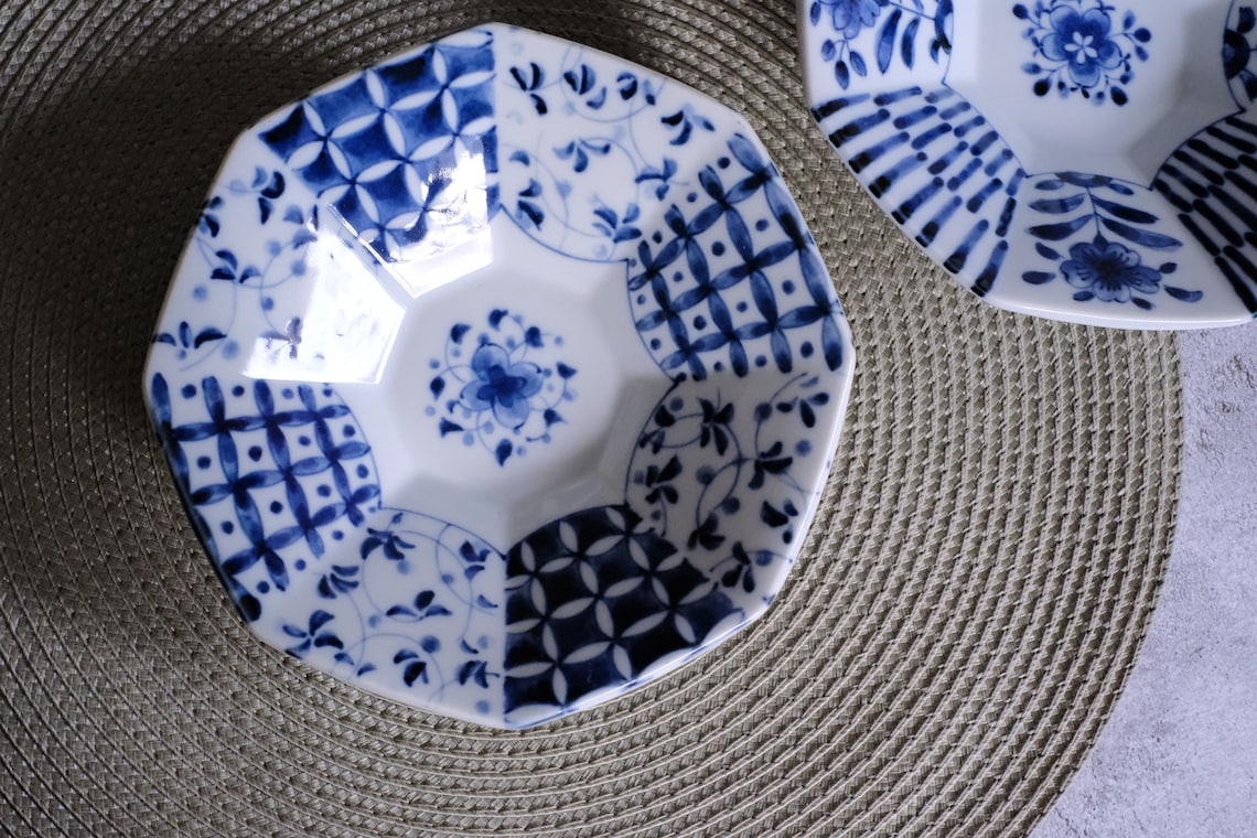 Set of 5 Japanese Minoyaki Porcelain Indigo Octagon Plates - Etsy