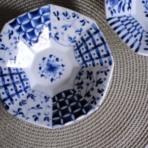 Set of 5 Japanese Minoyaki Porcelain Indigo Octagon Plates Traditional ...