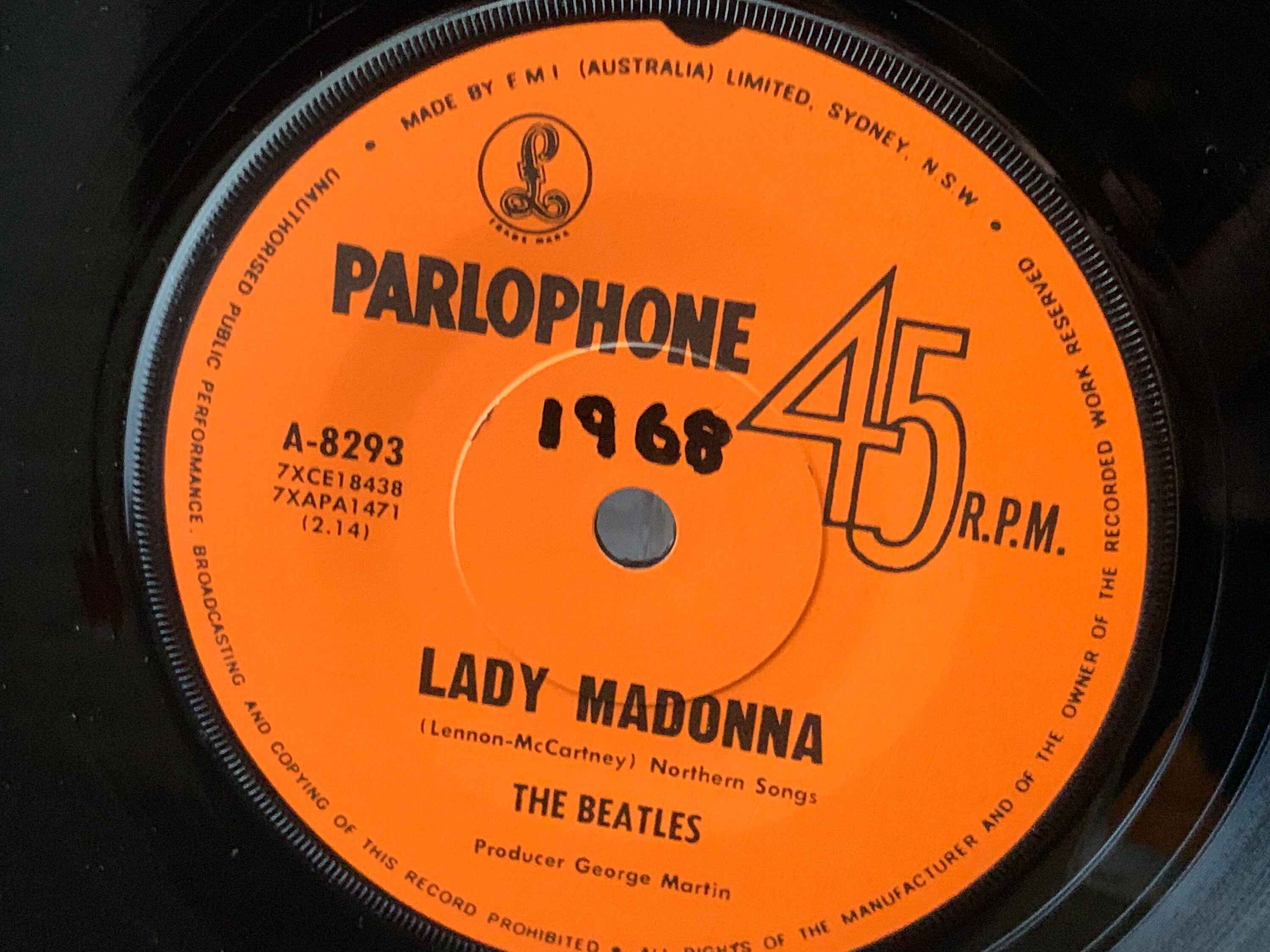 The Beatles Lady Madonna/ the Inner Light A8293 Orange Parlophone Label ...