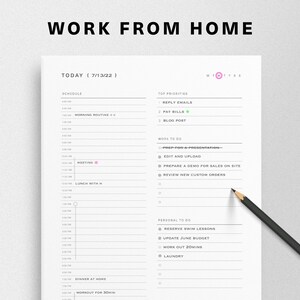 Work From Home Planner Printable, Fillable Daily Productivity Planner ...