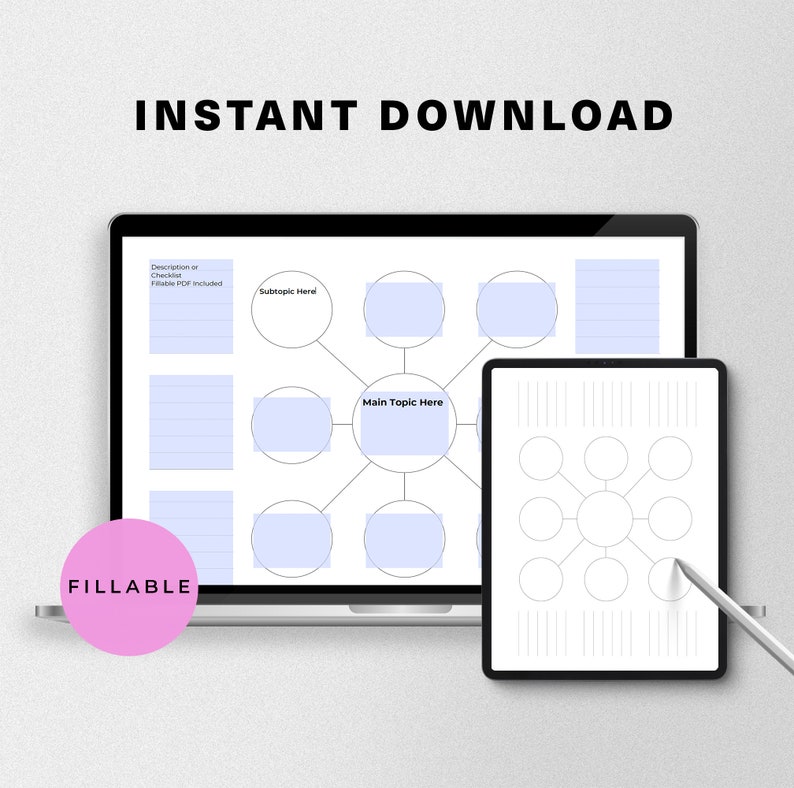 Mind Map Template, Editable Brainstorming Idea Board PDF, Creative ...