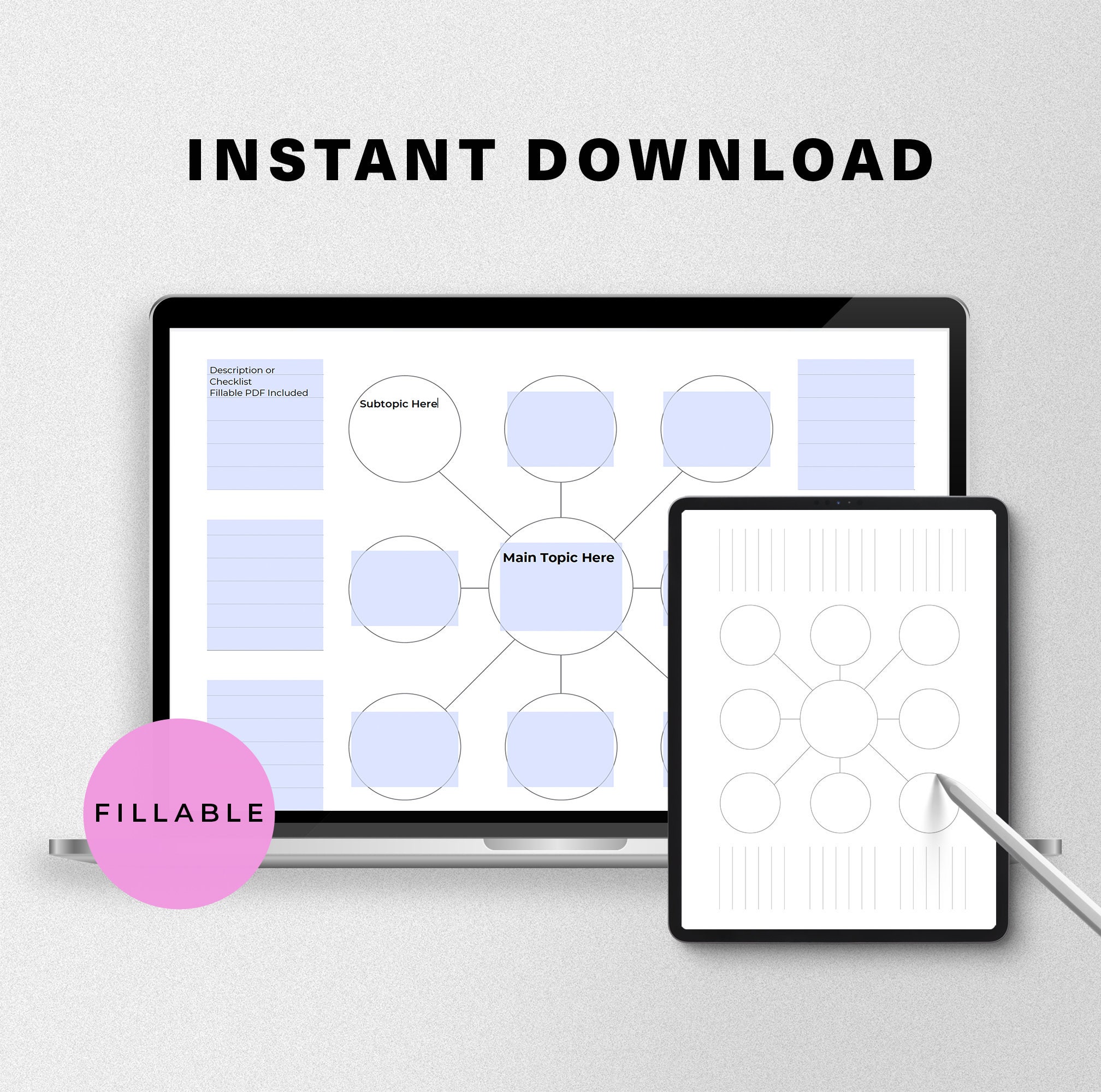 Mind Map Template, Editable Brainstorming Idea Board PDF, Creative ...