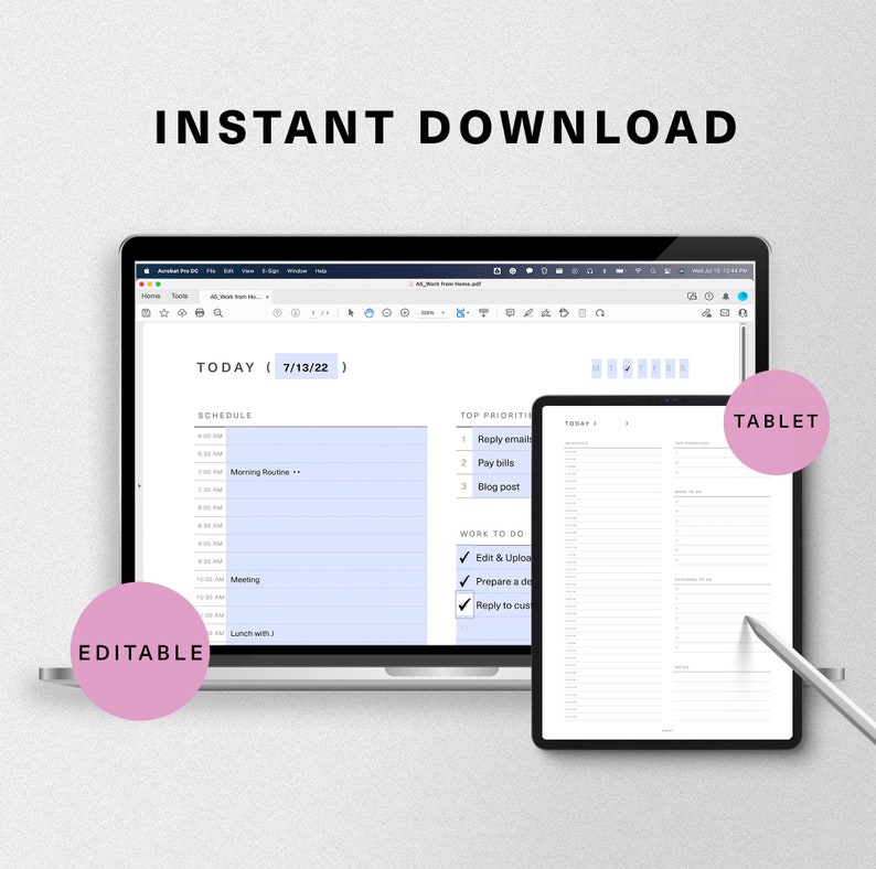 Work From Home Planner Printable Fillable Daily Productivity - Etsy